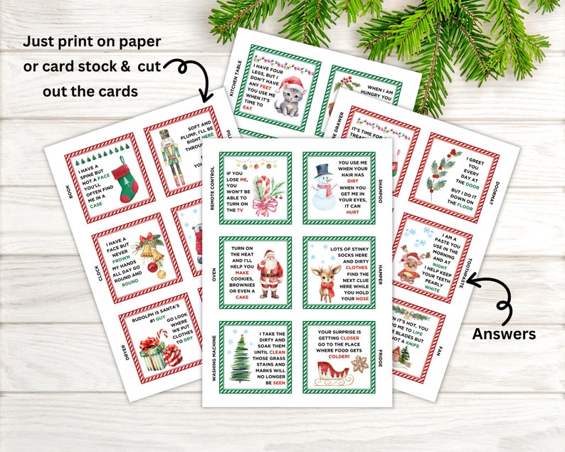 Indoor Christmas Scavenger Hunt for Kids, Christmas Treasure Hunt Cards ...
