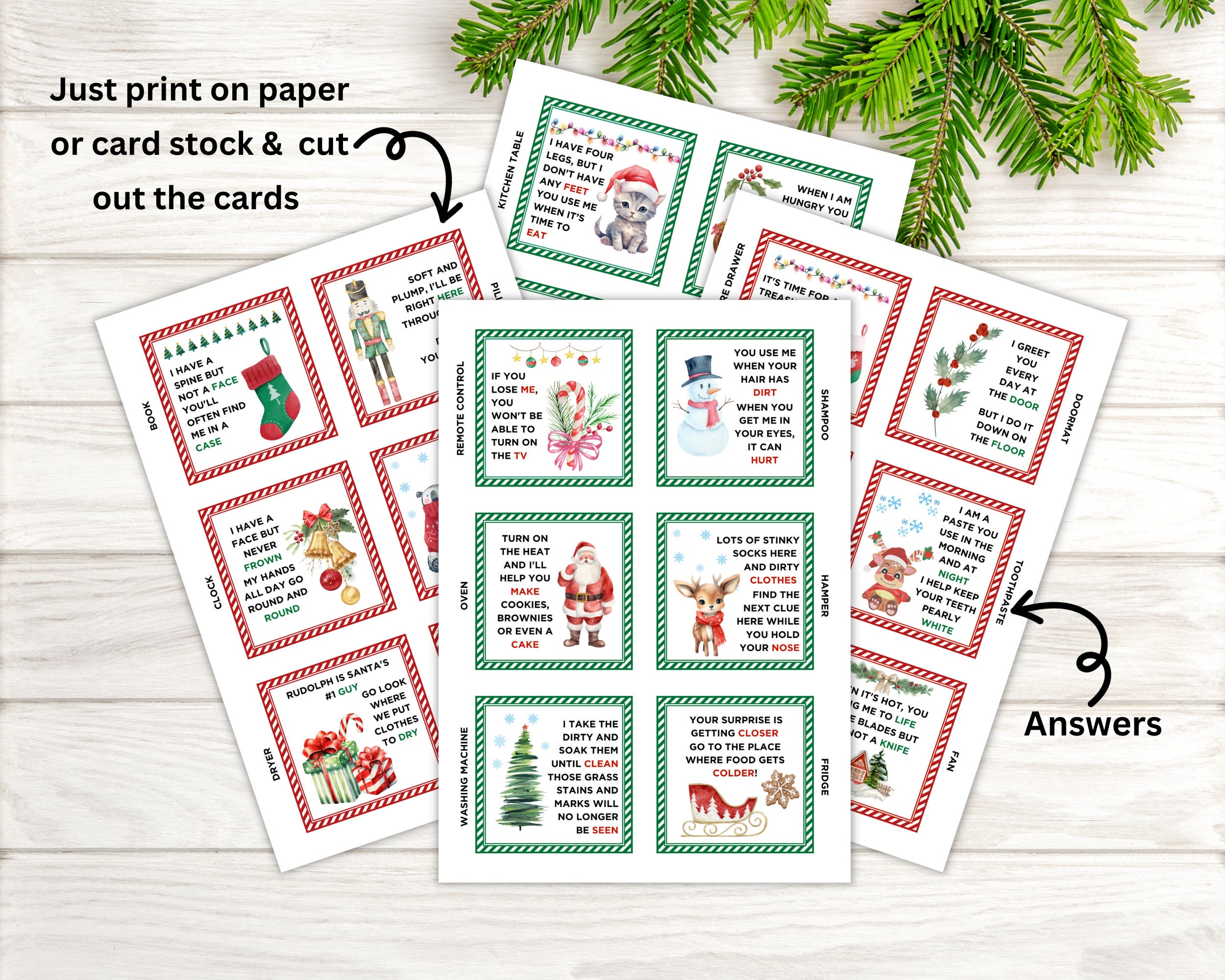 Indoor Christmas Scavenger Hunt for Kids, Christmas Treasure Hunt Cards ...