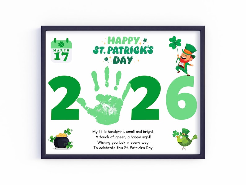 St. Patrick's Day Handprint Art, 2026 Kids Toddler Handprint Craft ...