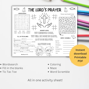 The Lord's Prayer Activity Placemat, Coloring Page for Kids, Lord's ...