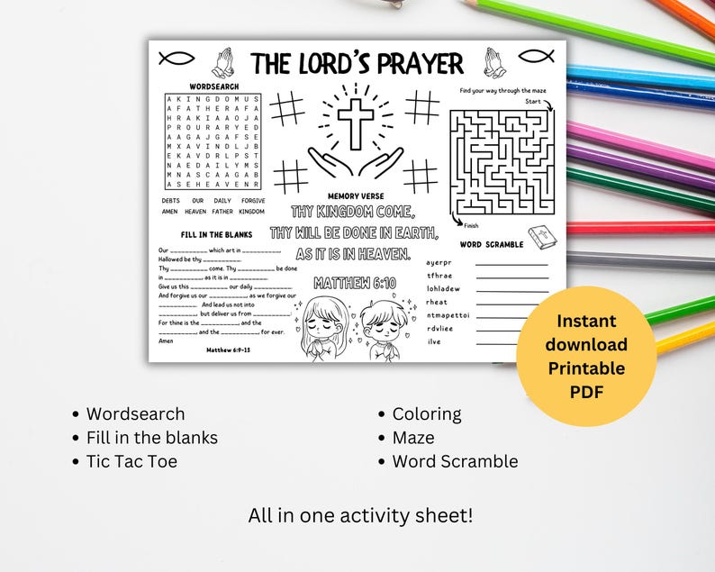The Lord's Prayer Activity Placemat, Coloring Page for Kids, Lord's ...