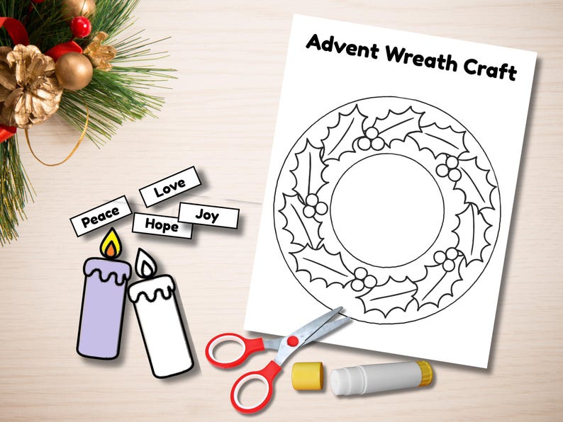 Advent Wreath Paper Craft, Advent Bible Craft, Christmas Coloring Craft ...