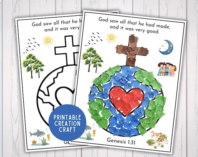 Creation Torn Paper Craft Printable, Creation Bible Craft, Earth Day ...