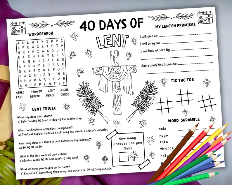 Lent Activity Placemat, 40 Days of Lent Coloring Page for Kids, Lent ...
