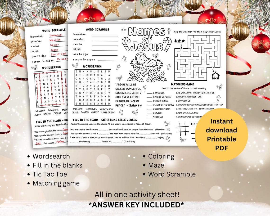 Names of Jesus Activity Placemat, Coloring Page Activity for Kids ...