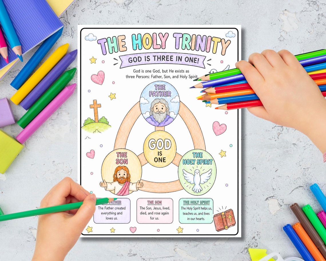Holy Trinity Coloring Page Printable, Trinity Craft for Kids, God is ...