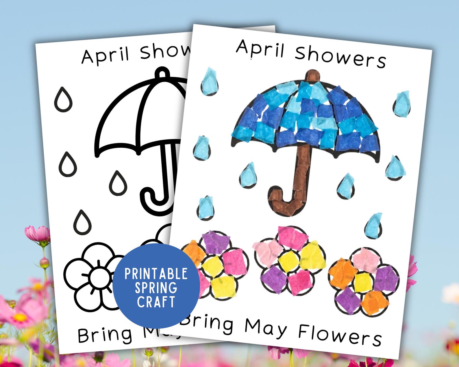 Spring Torn Paper Craft, April Showers Bring May Flowers Tissue Paper ...