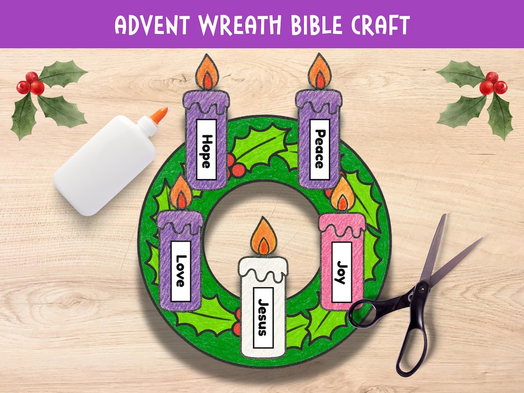 Advent Wreath Paper Craft, Advent Bible Craft, Christmas Coloring Craft ...