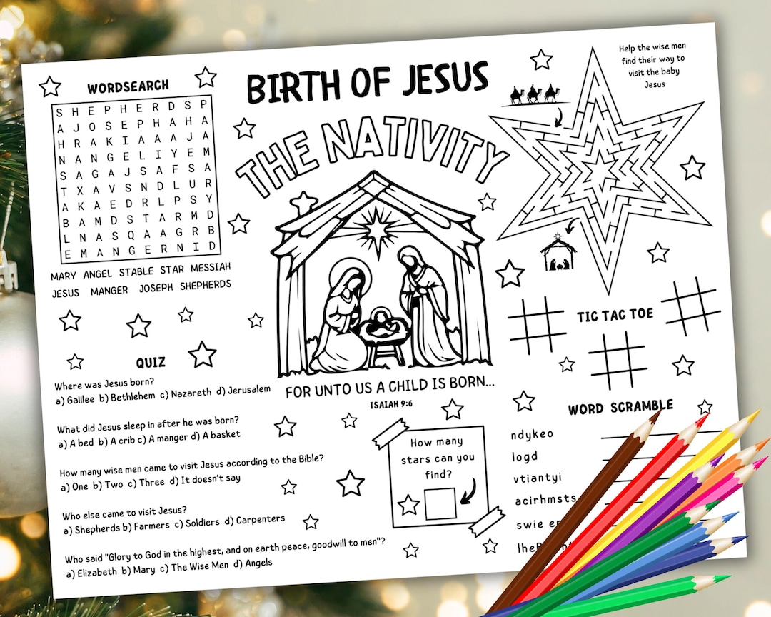 Nativity Activity Placemat Printable, Christmas Coloring Page for Kids ...
