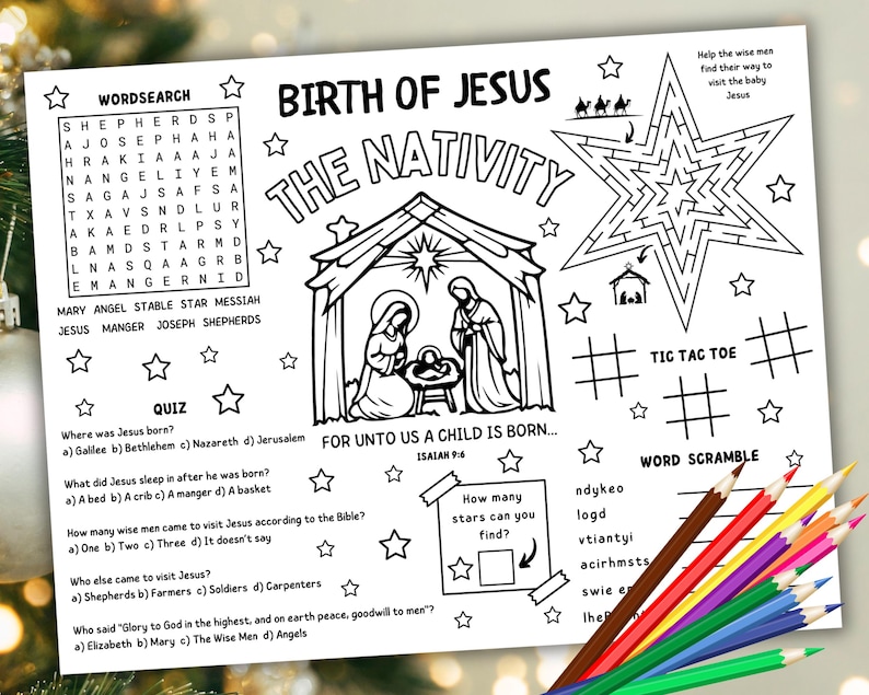 Nativity Activity Placemat Printable, Christmas Coloring Page for Kids ...