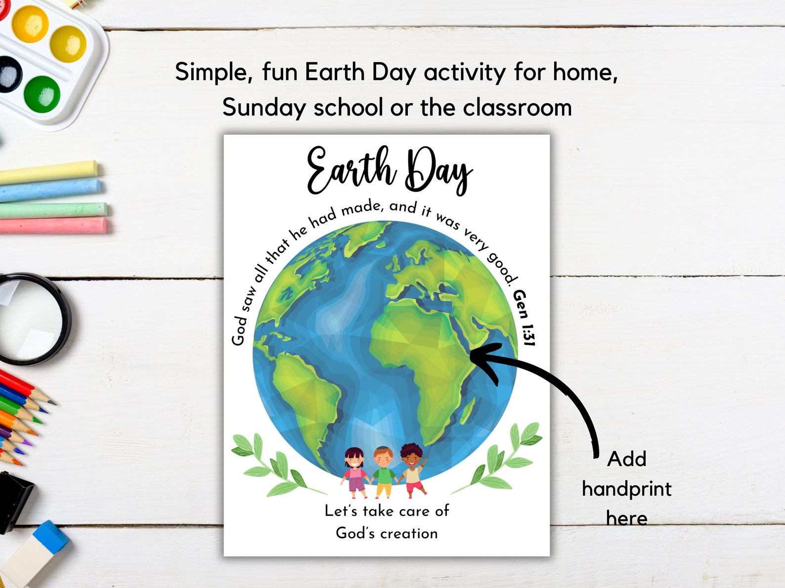 Earth Day Handprint Art, Earth Day Printable, Handprint Craft, Sunday ...