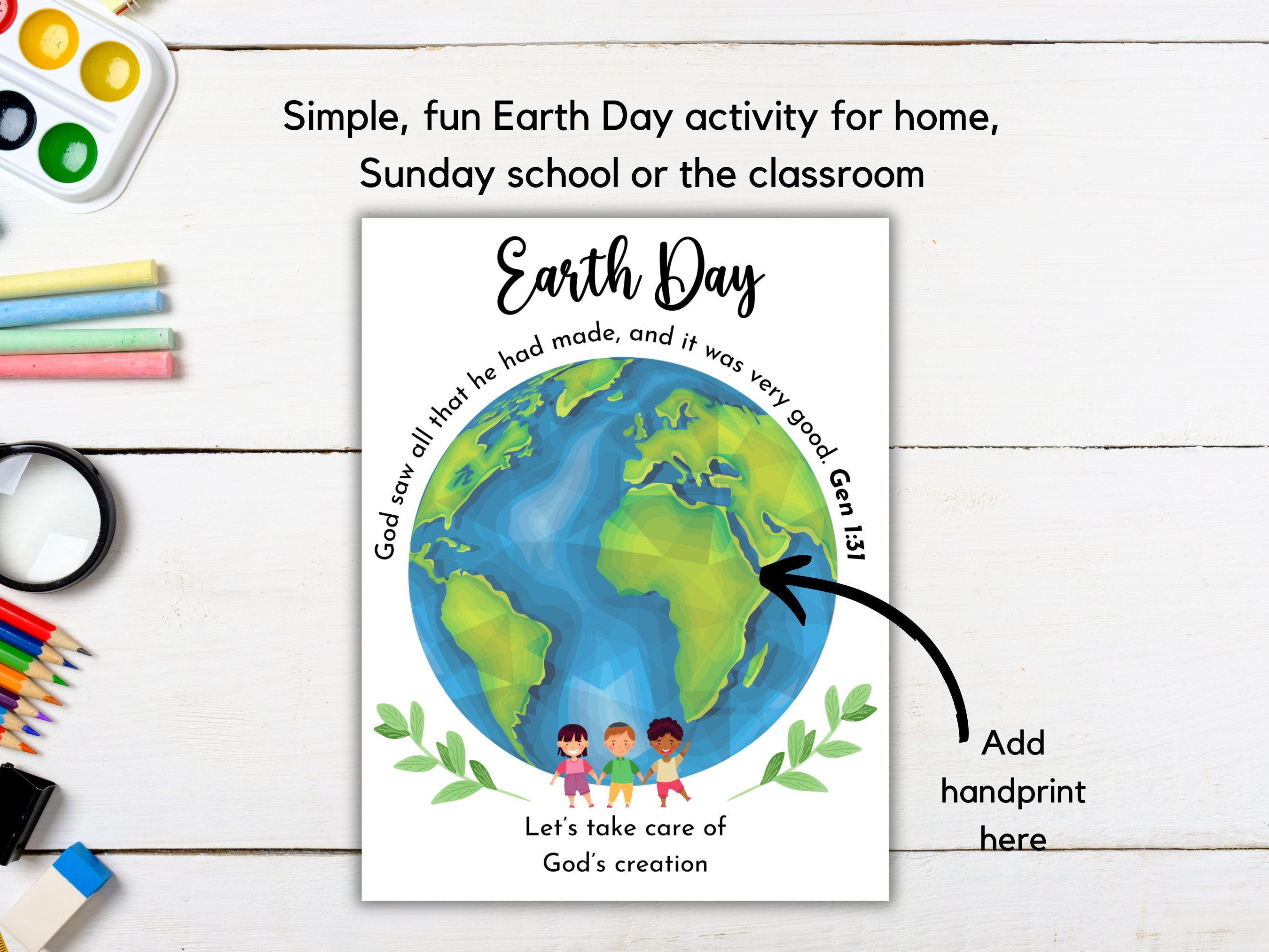Earth Day Handprint Art, Earth Day Printable, Handprint Craft, Sunday ...
