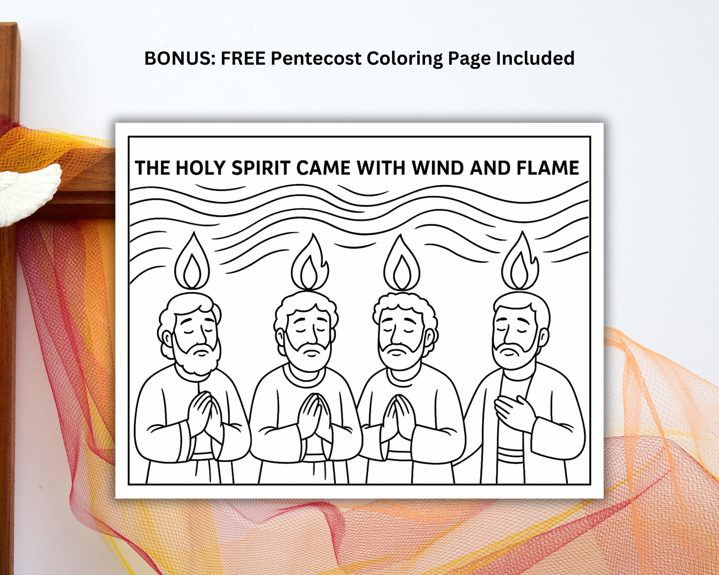 Pentecost Bible Craft Printable, Torn Paper Craft, Coloring Page, Kids ...