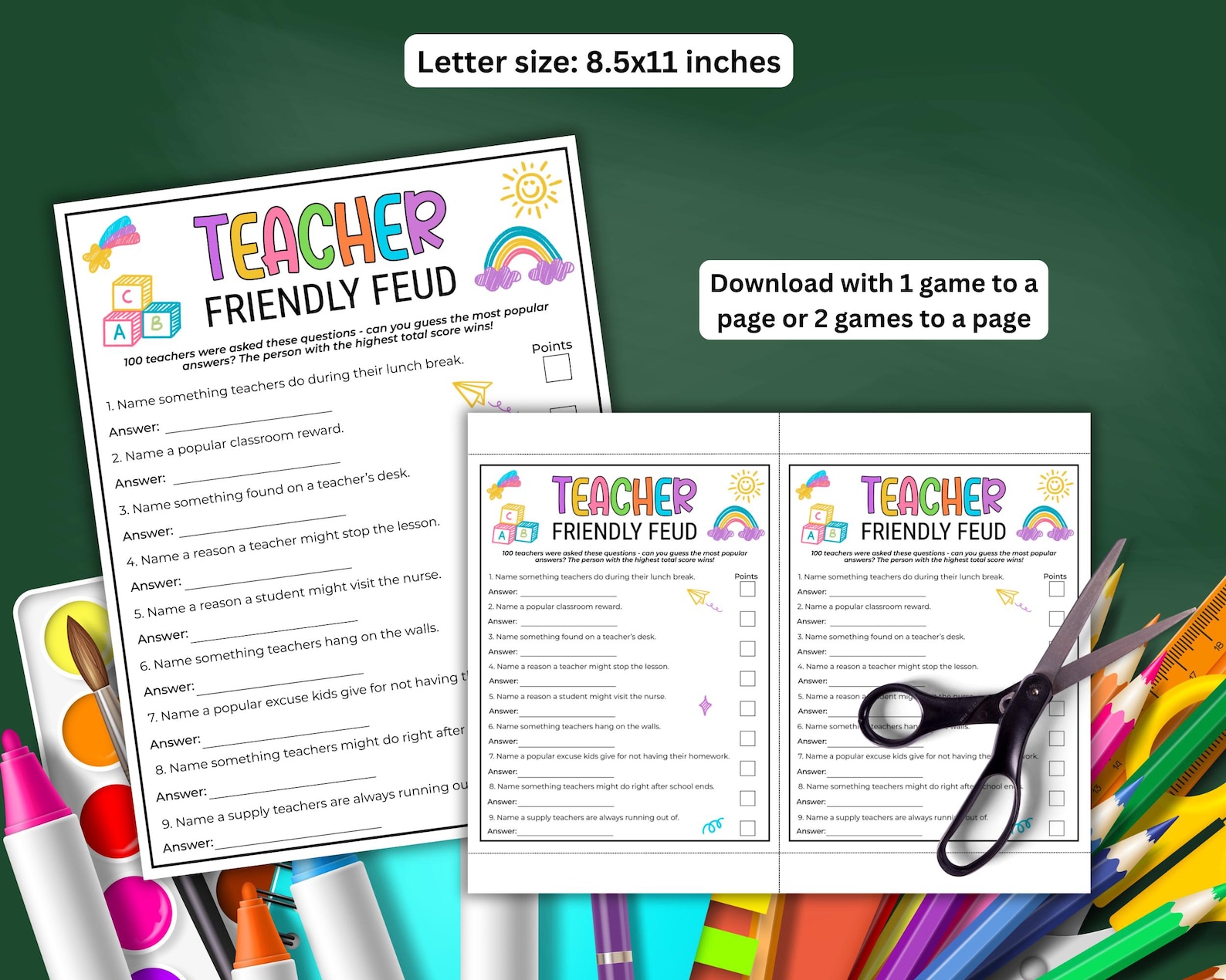 Teacher Friendly Feud Game Printable, Back to School Activity, Teacher ...