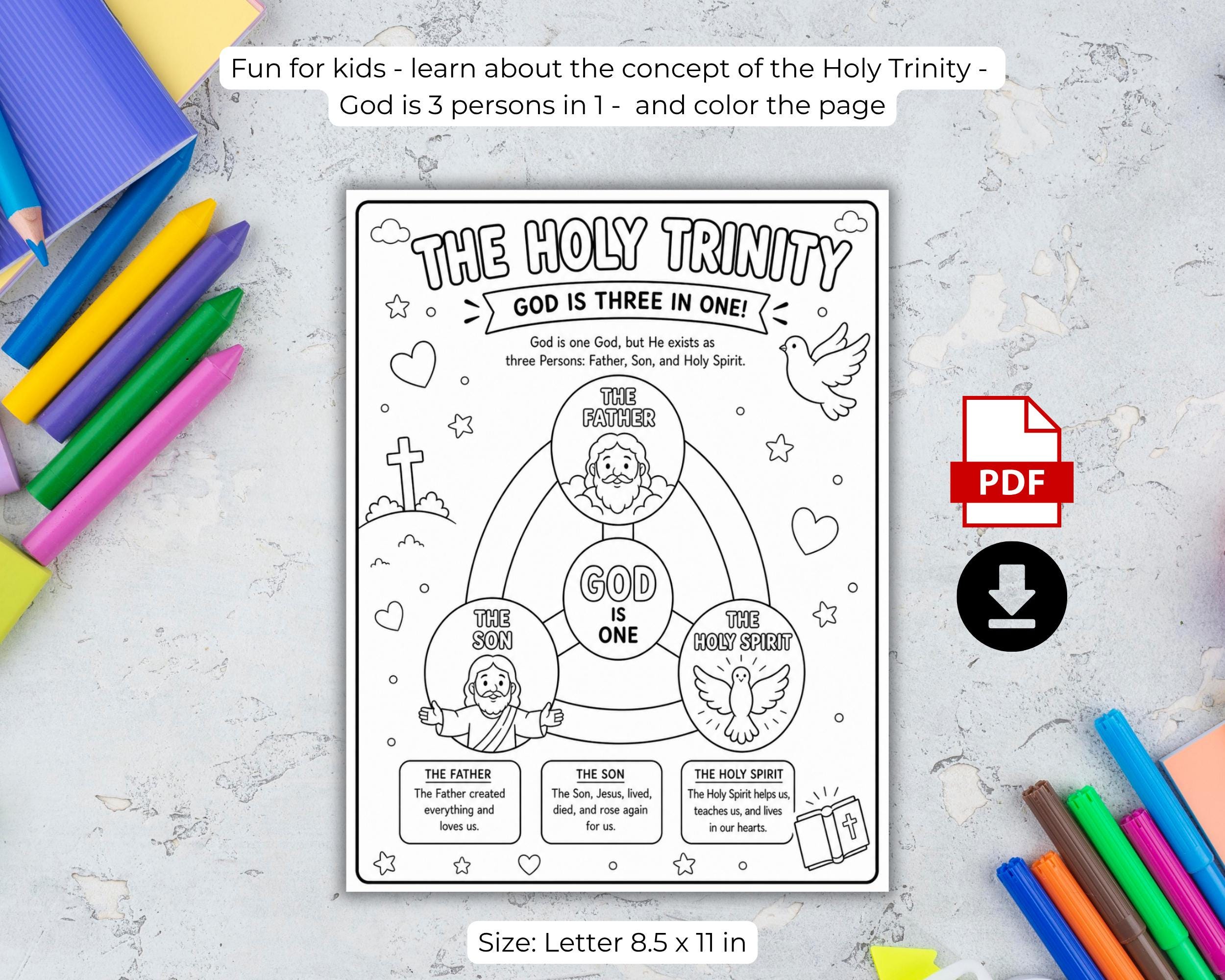 Holy Trinity Coloring Page Printable, Trinity Craft for Kids, God is ...