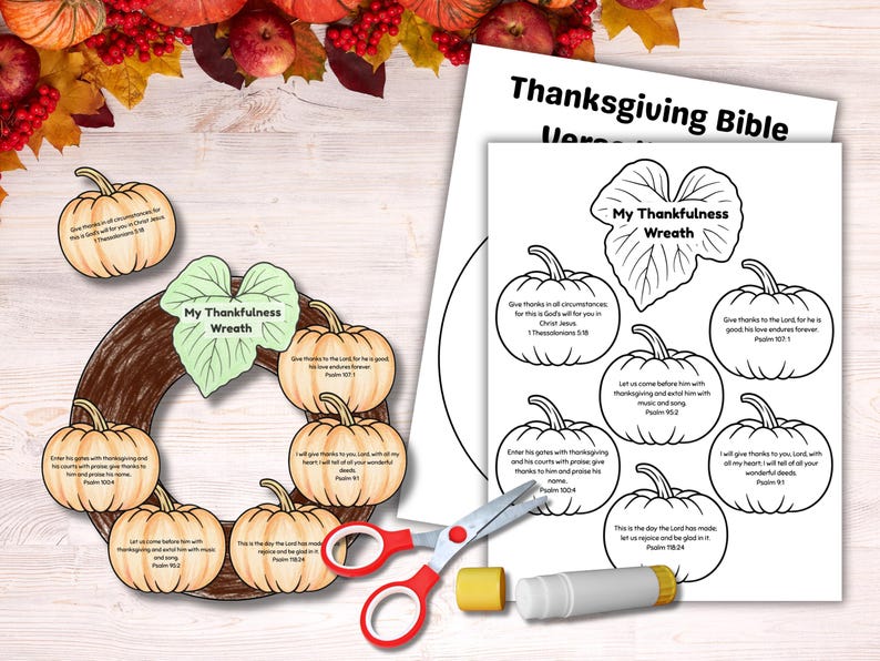 Fall Thanksgiving Bible Craft Printable, Pumpkin Wreath Sunday School ...