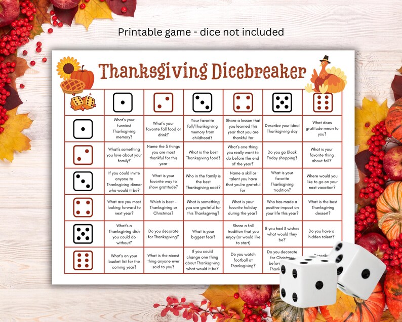 Thanksgiving Dicebreaker Icebreaker Game, Get to Know You, Gratitude ...