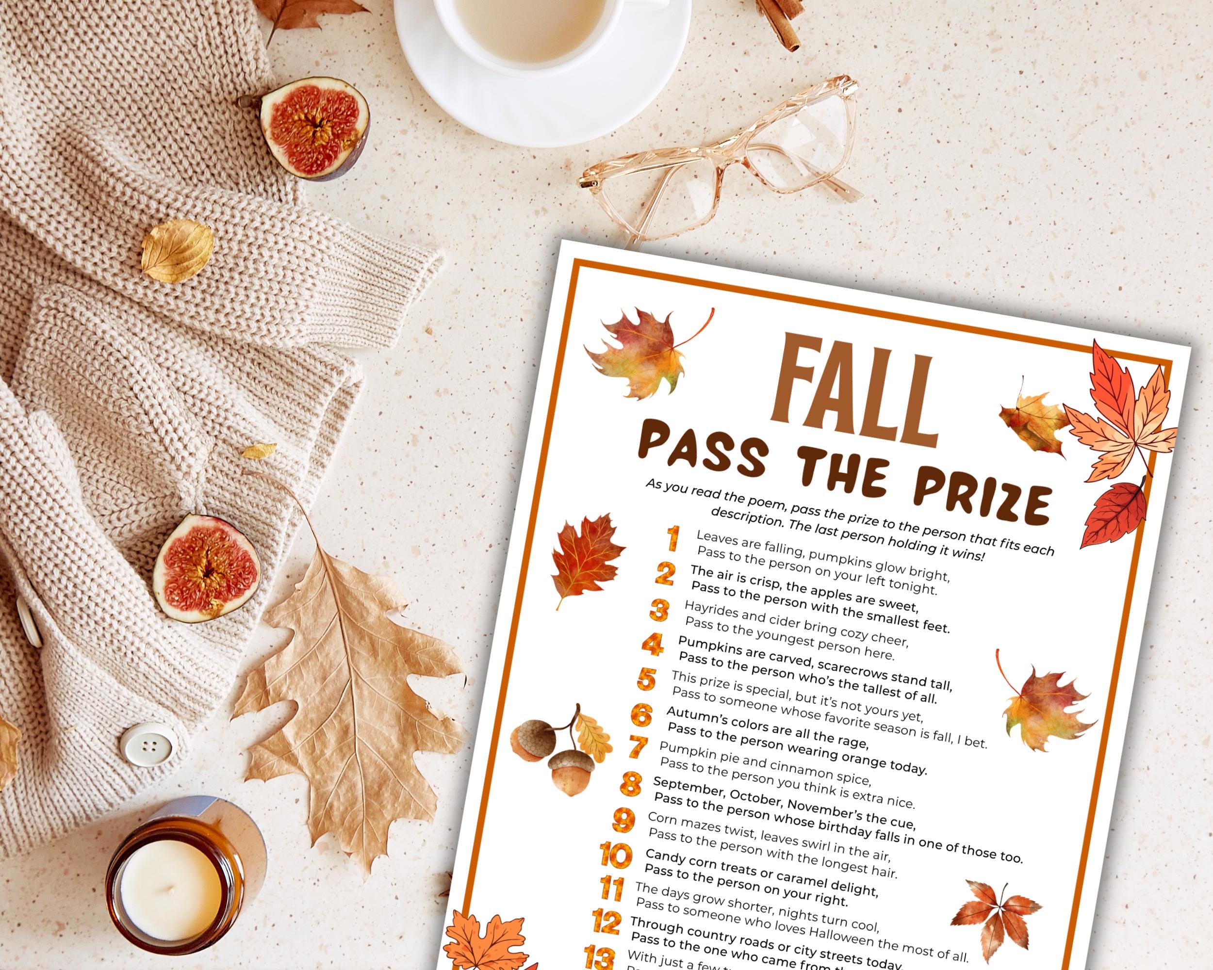 Fall Pass the Prize Game Printable, Autumn Party Game Poem ...