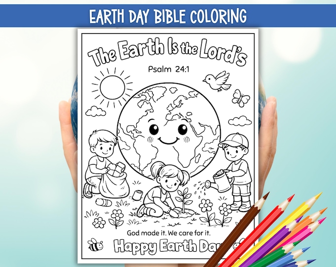 Earth Day Bible Coloring Page, Psalm 24:1 Earth Day Activity Printable ...