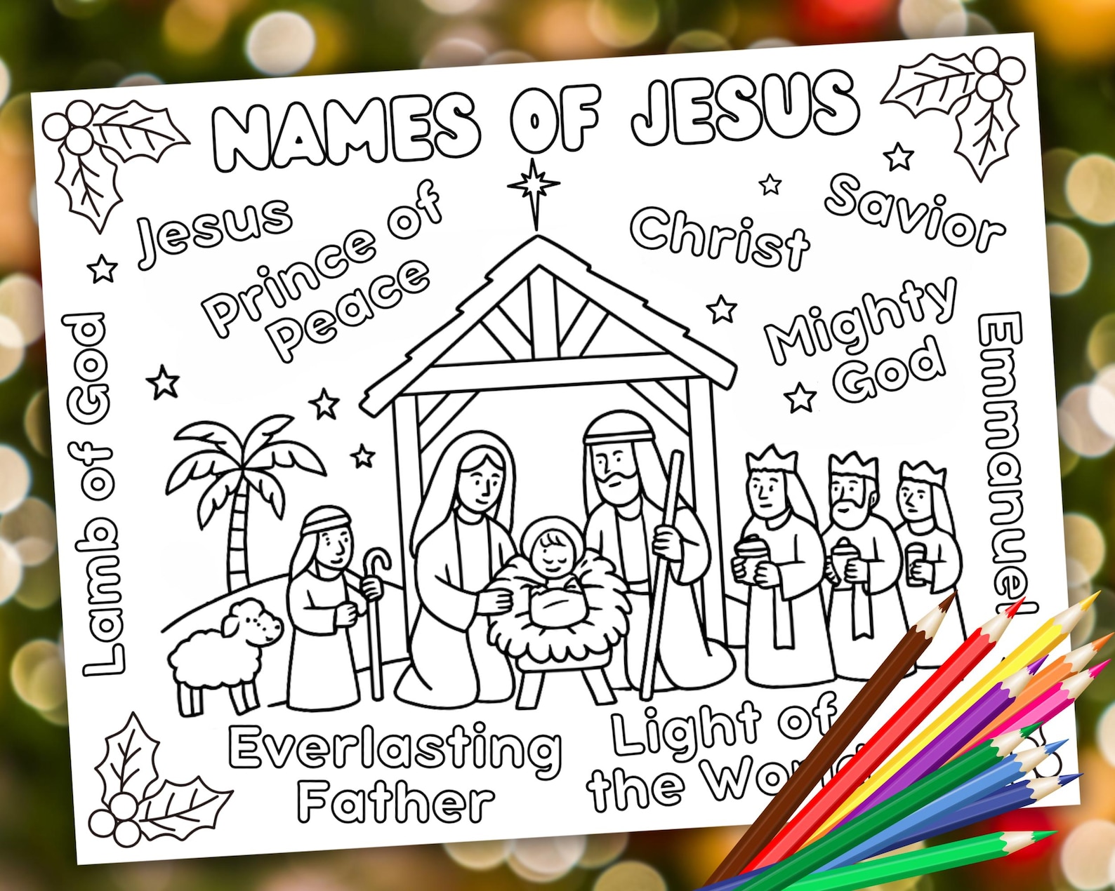 Names of Jesus Coloring Page Printable, Advent Bible Coloring Sheet ...