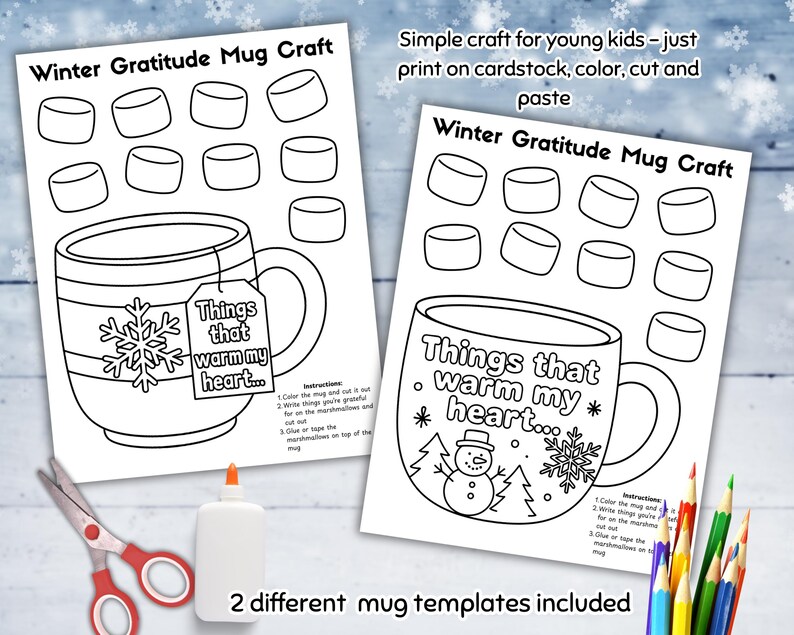 Winter Coloring Craft for Kids, Winter Gratitude Mug Craft Printable ...