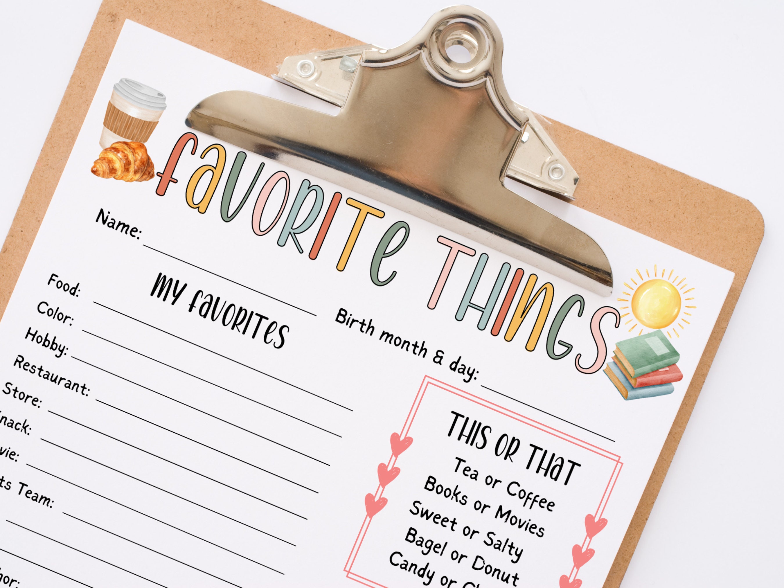 Get to Know You Survey, Teacher Favorite Things List, All About Me ...