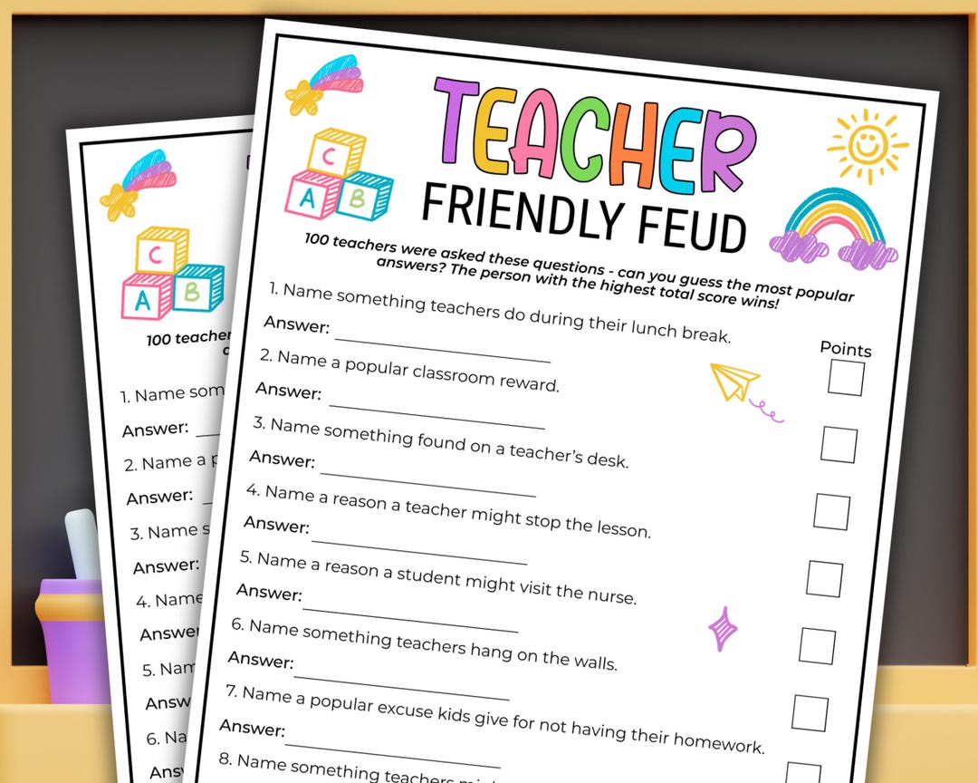 Teacher Friendly Feud Game Printable, Back to School Activity, Teacher ...