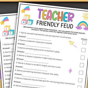 Teacher Friendly Feud Game Printable, Back to School Activity, Teacher ...