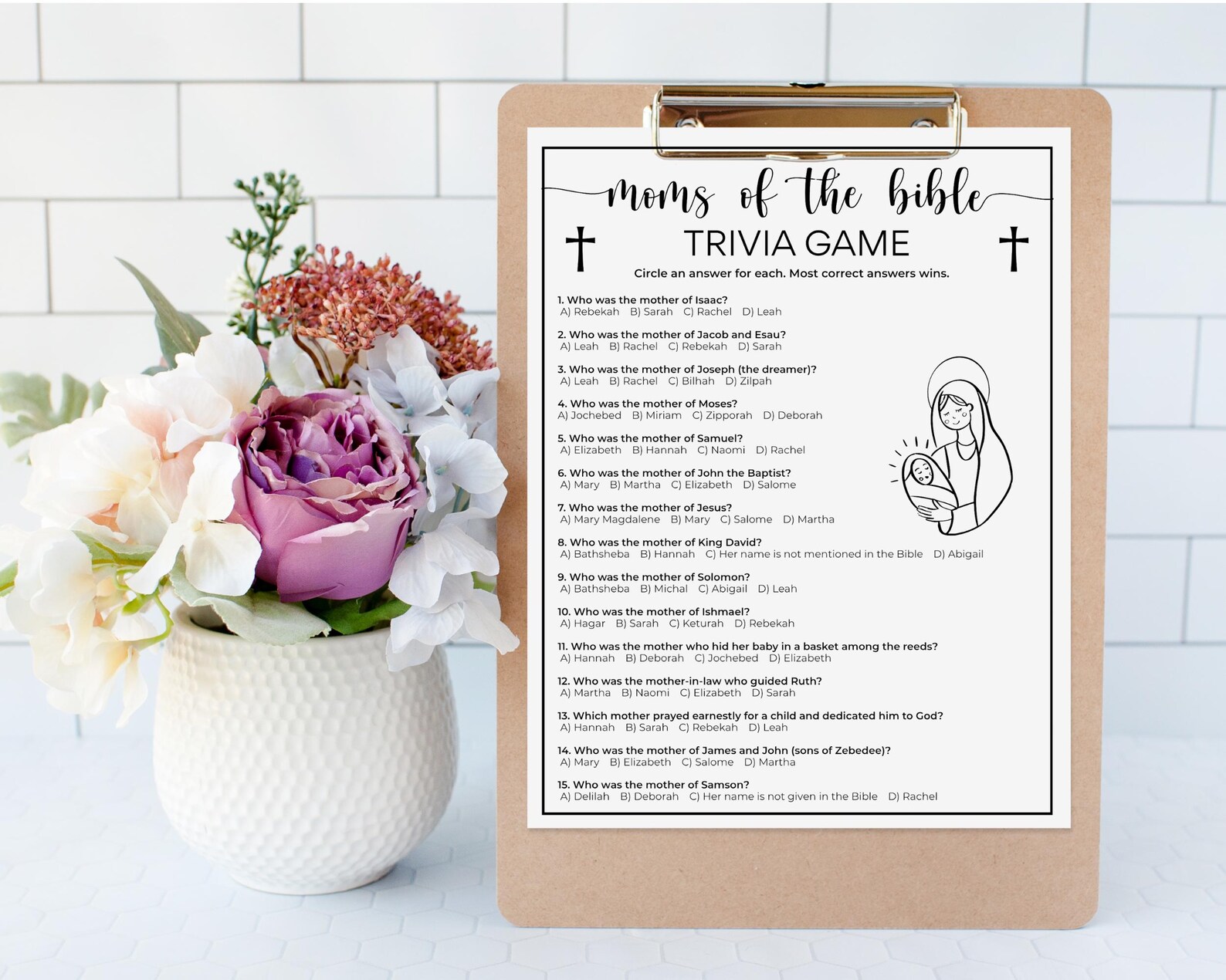 Mothers of the Bible Game Printable, Christian Mothers Day Match up ...