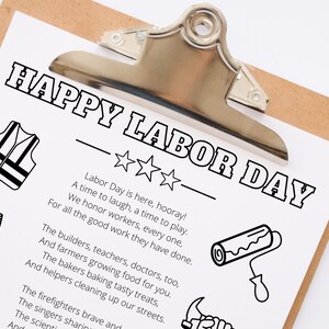 Labor Day Poem for Kids, Labor Day Coloring Sheet, Labor Day Activities ...