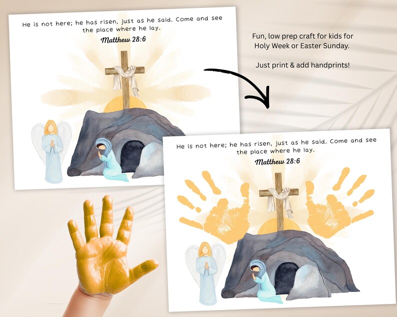 Jesus is Risen Easter Sunday Handprint Art Craft, Resurrection Craft ...