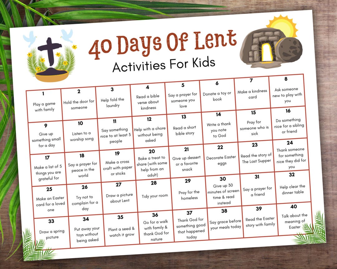 40 Days of Lent Countdown Calendar, Lenten Activities for Kids, Holy ...