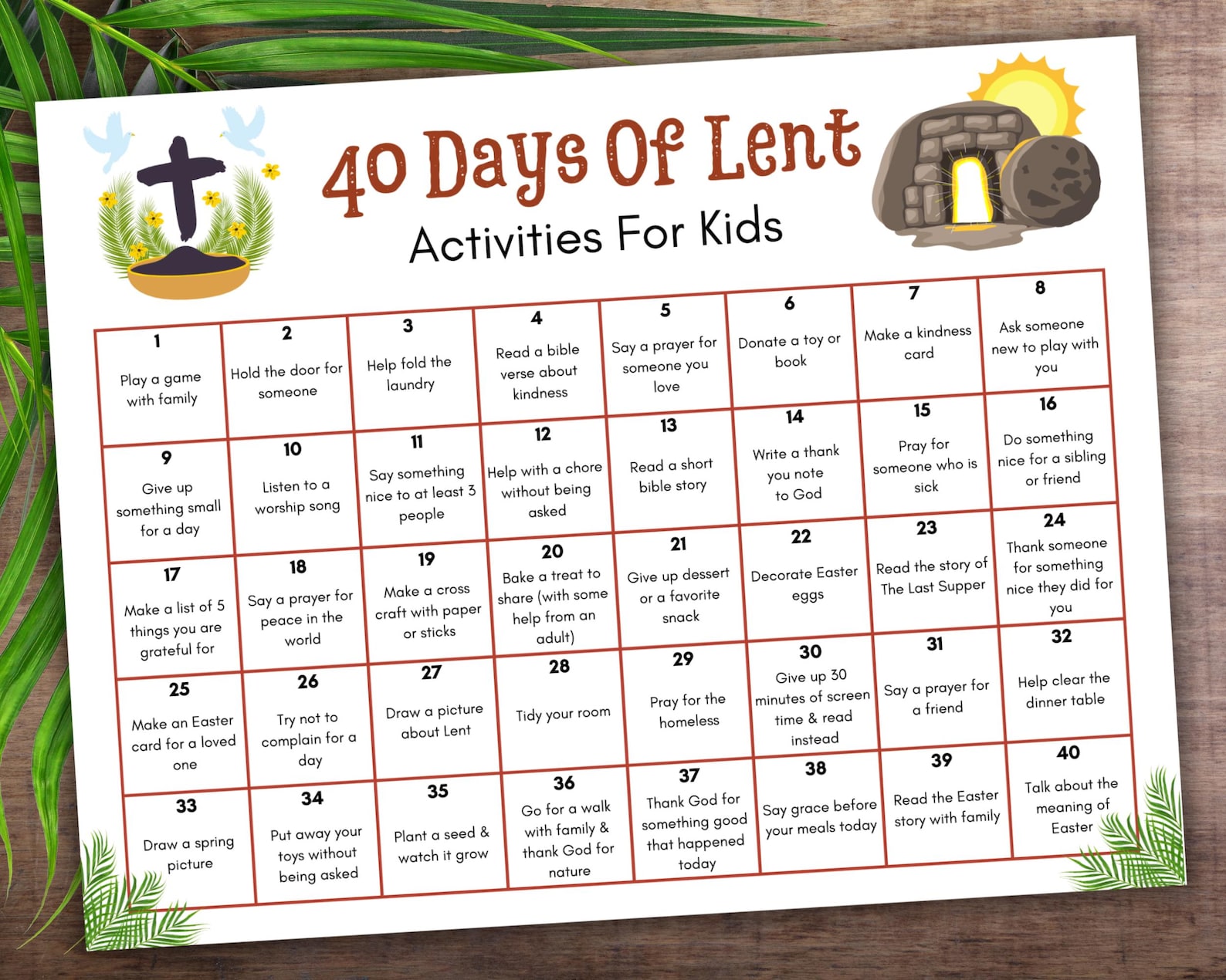 40 Days of Lent Countdown Calendar, Lenten Activities for Kids, Holy ...