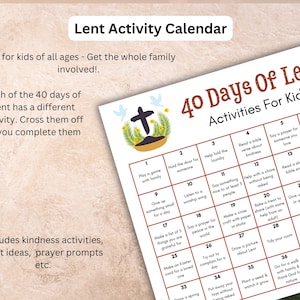 40 Days of Lent Countdown Calendar, Lenten Activities for Kids, Holy ...