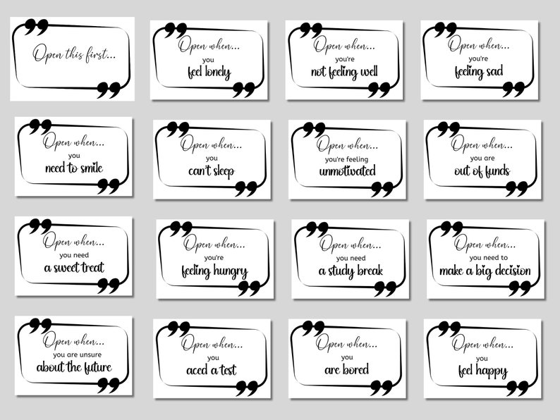 Printable Open When Envelope Labels, Open When Envelopes for College ...