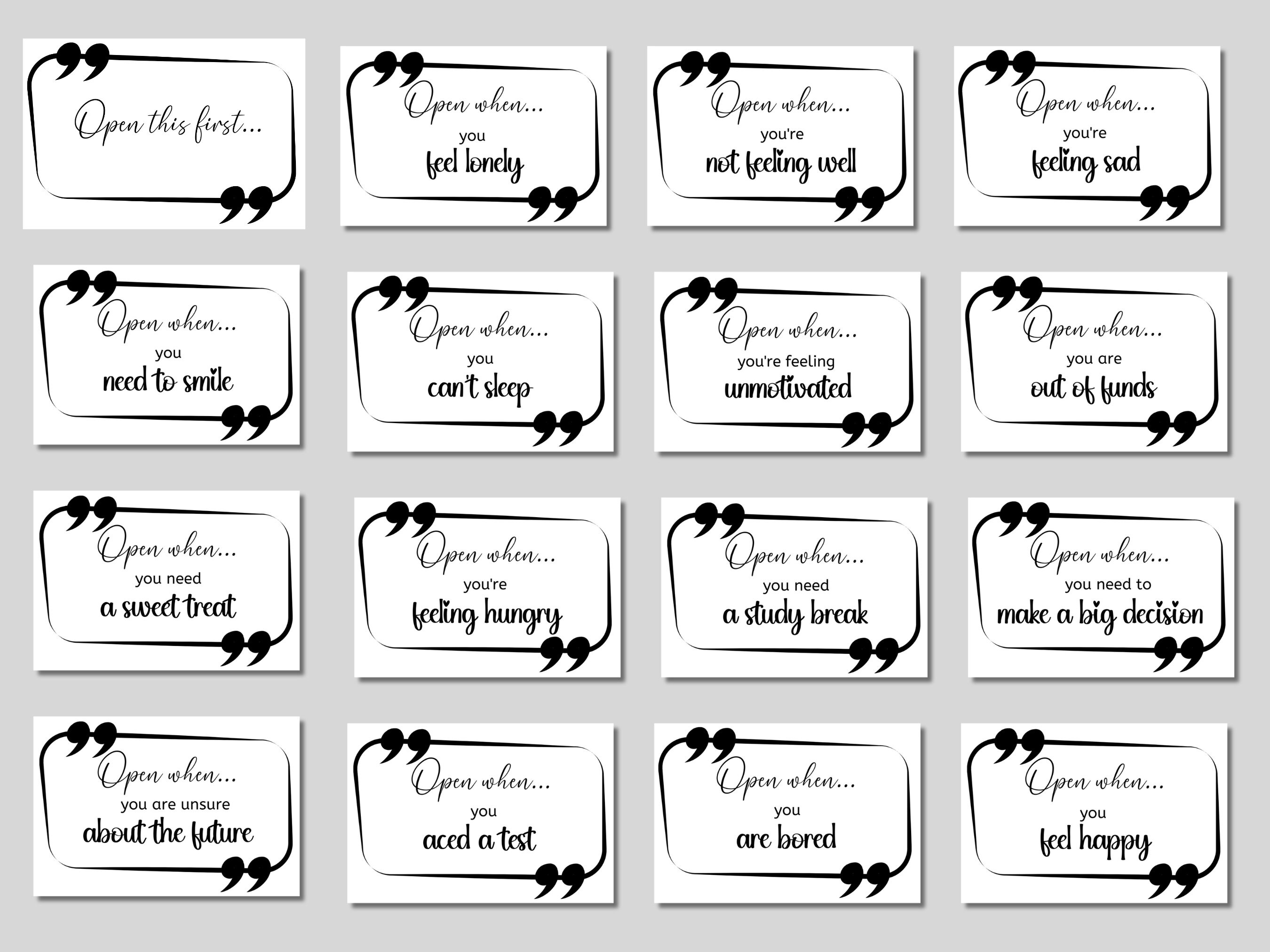 Printable Open When Envelope Labels, Open When Envelopes for College ...