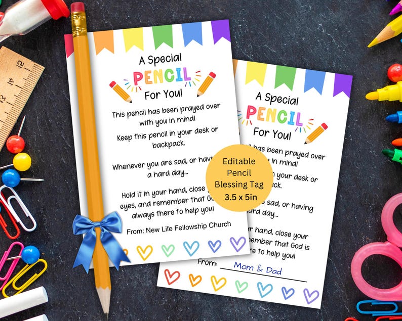 Pencil Blessing Back to School, Editable Name, Pencil Gift Tag ...