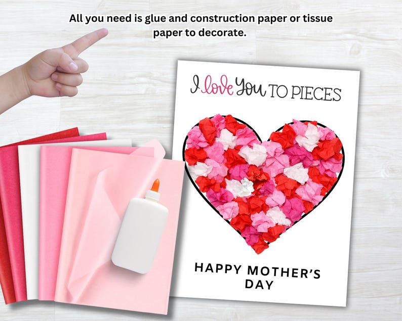 Mother's Day Tissue Paper Craft, Mothers Day Heart Tear Art, Card Gift ...