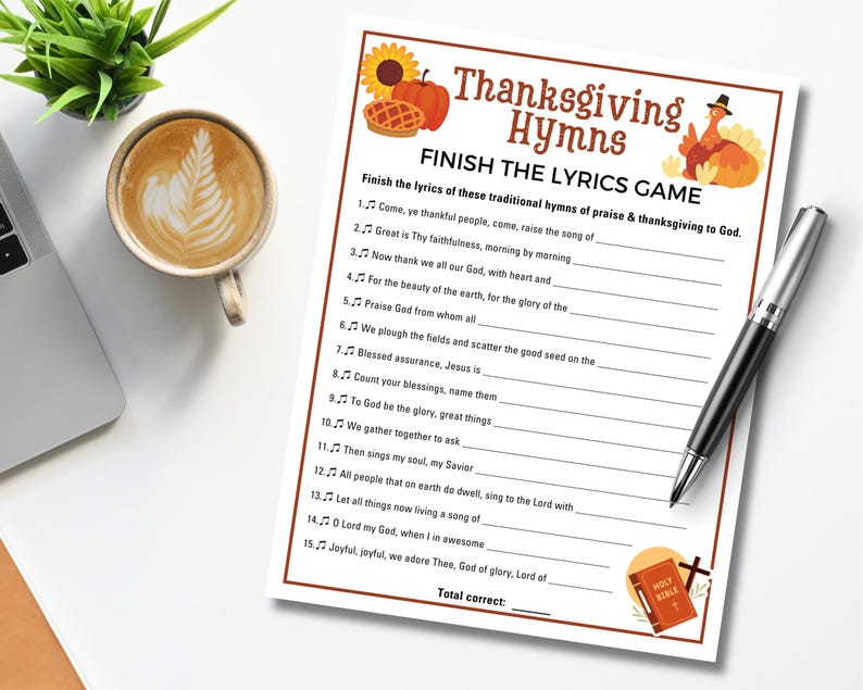 Thanksgiving Hymns Finish the Lyric Game Printable, Christian Womens ...