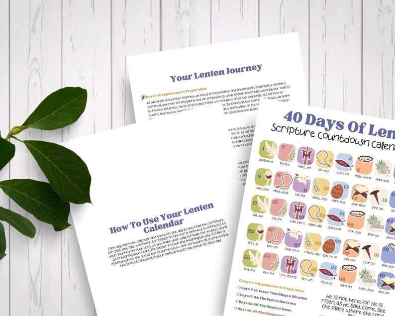 Lent Scripture Calendar Printable, Lent Countdown Calendar, Easter ...
