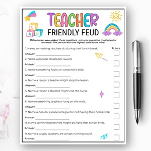 Teacher Friendly Feud Game Printable, Back to School Activity, Teacher ...
