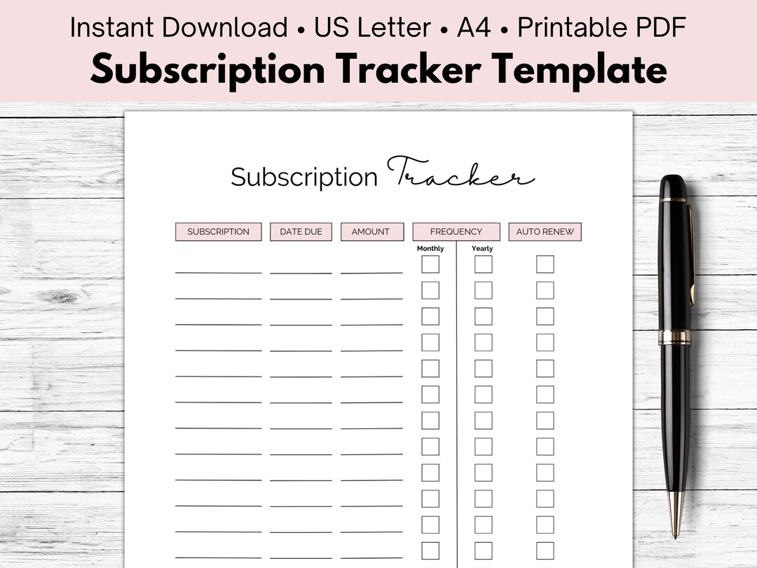 Subscription Tracker Printable Subscription Log Recurring Charges ...