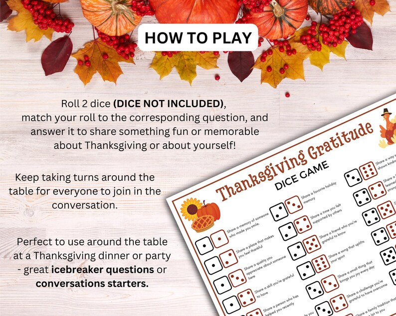 Thanksgiving Dice Gratitude Game Printable, Roll the Dice, Thanksgiving ...