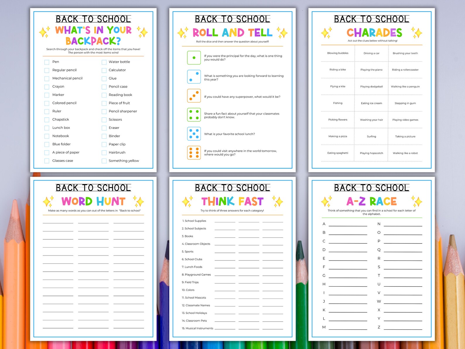 Printable Back to School Games Bundle, Set of 12 First Day of School ...