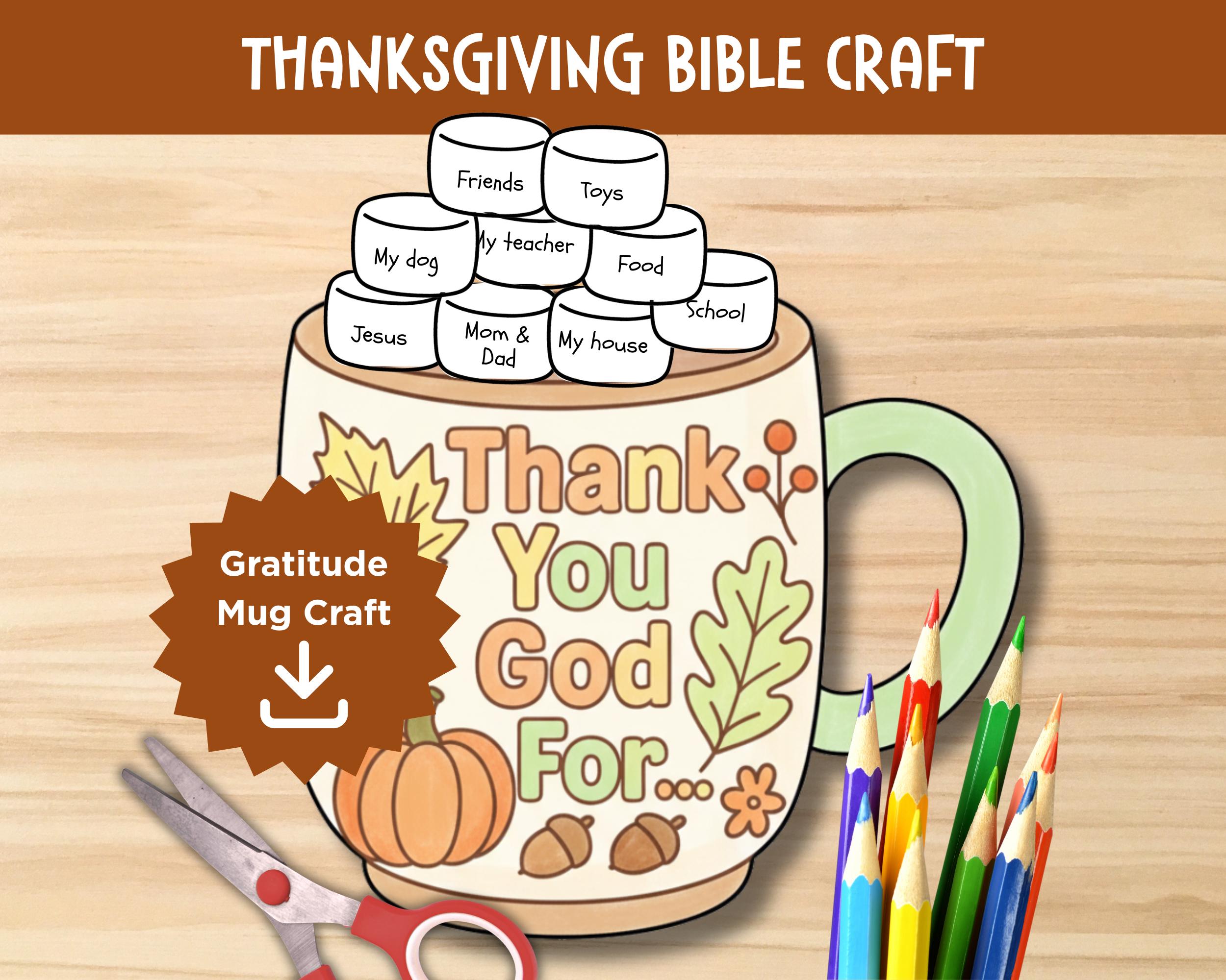 Gratitude Mug Bible Craft Printable, Thanksgiving Craft for Kids ...