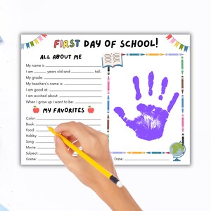 First Day of School Printable, Handprint Art Craft, Start of School ...