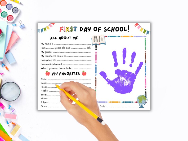First Day of School Printable, Handprint Art Craft, Start of School ...