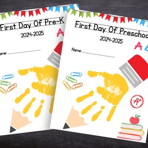 First Day of Preschool Pre-k Handprint Art, Back to School Handprint ...