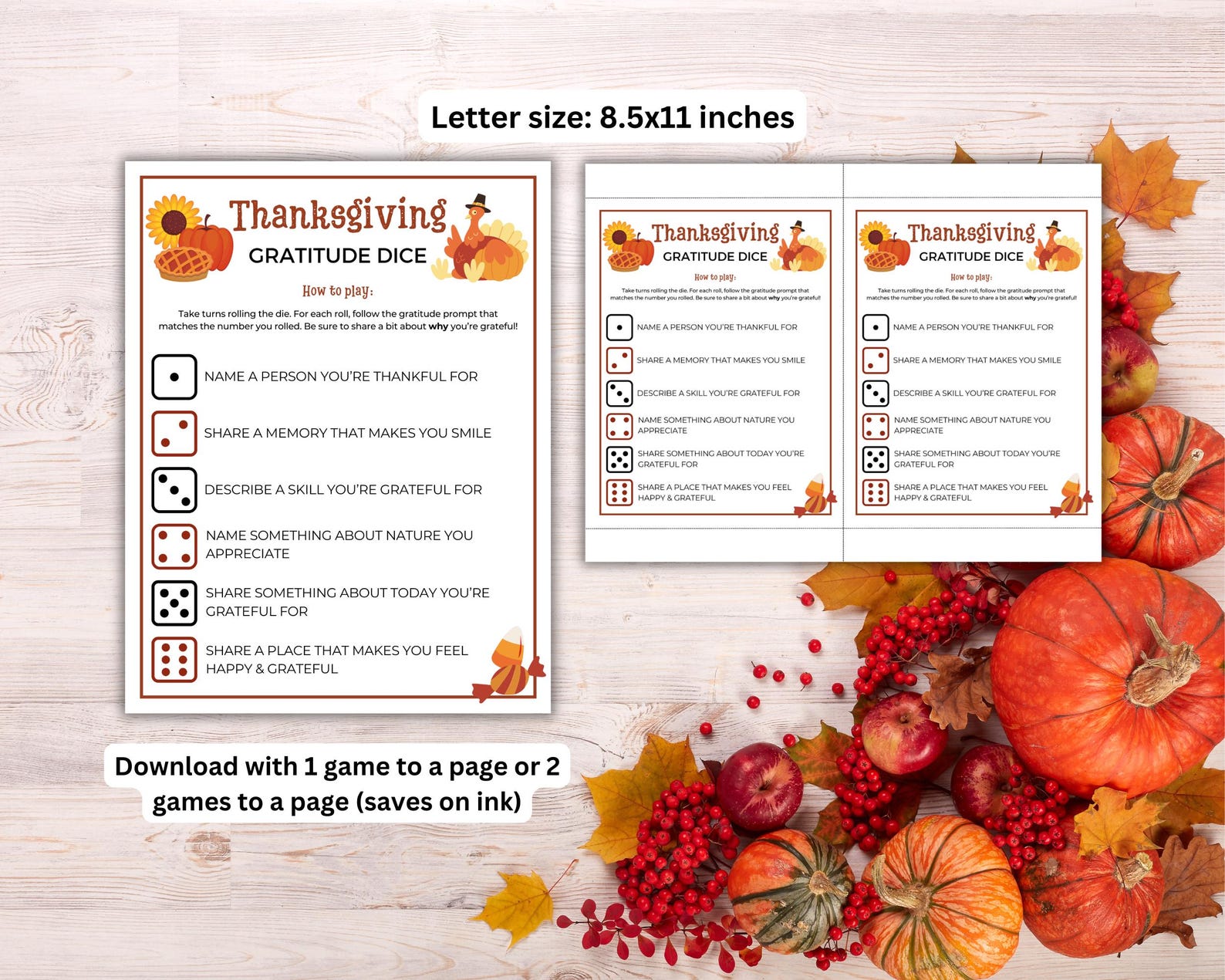 Thanksgiving Gratitude Dice Game, Printable Thanksgiving Game for Kids ...