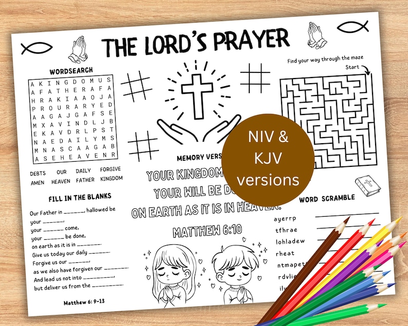 The Lord's Prayer Activity Placemat, Coloring Page for Kids, Lord's ...